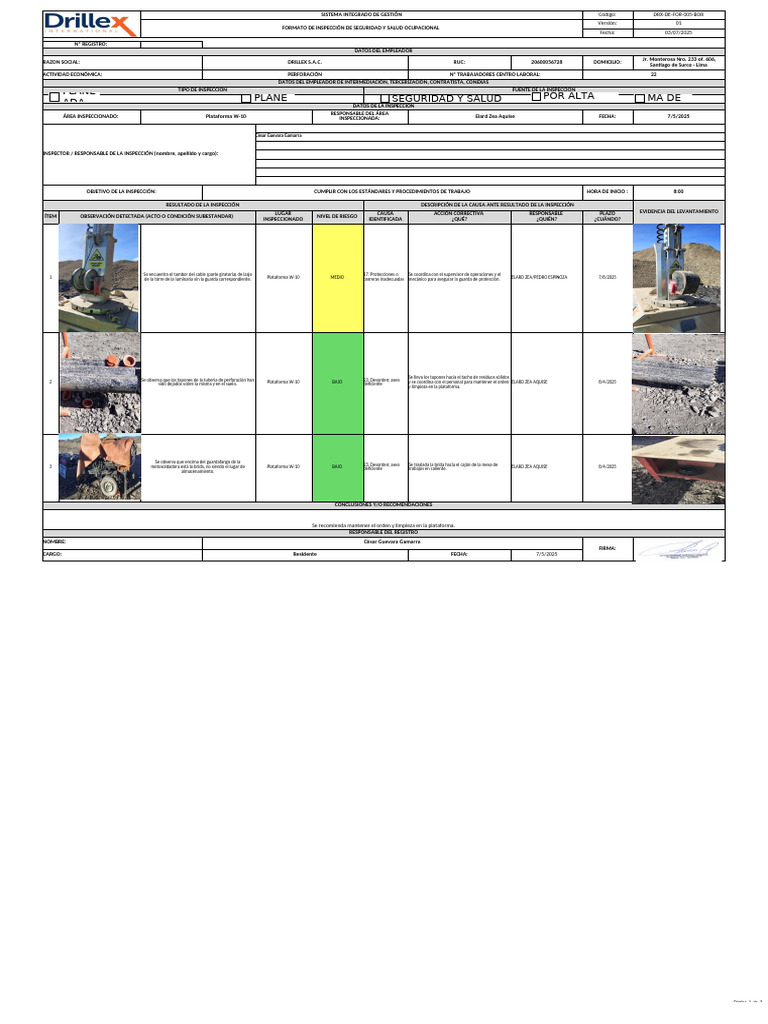 Inspección de Seguridad en Drillex S.A.C. | PDF