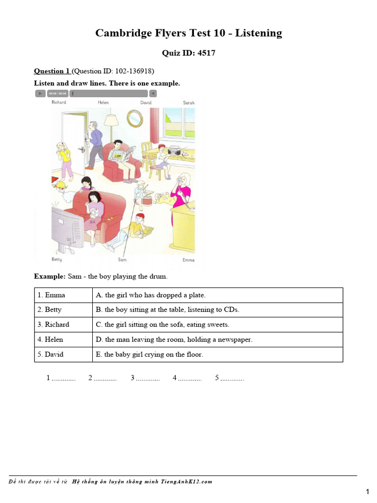 Quiz - 4517 - Cambridge Flyers Test 10 - Listening | PDF
