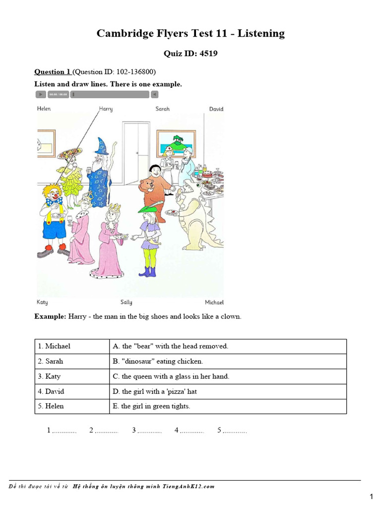 Quiz - 4519 - Cambridge Flyers Test 11 - Listening | PDF