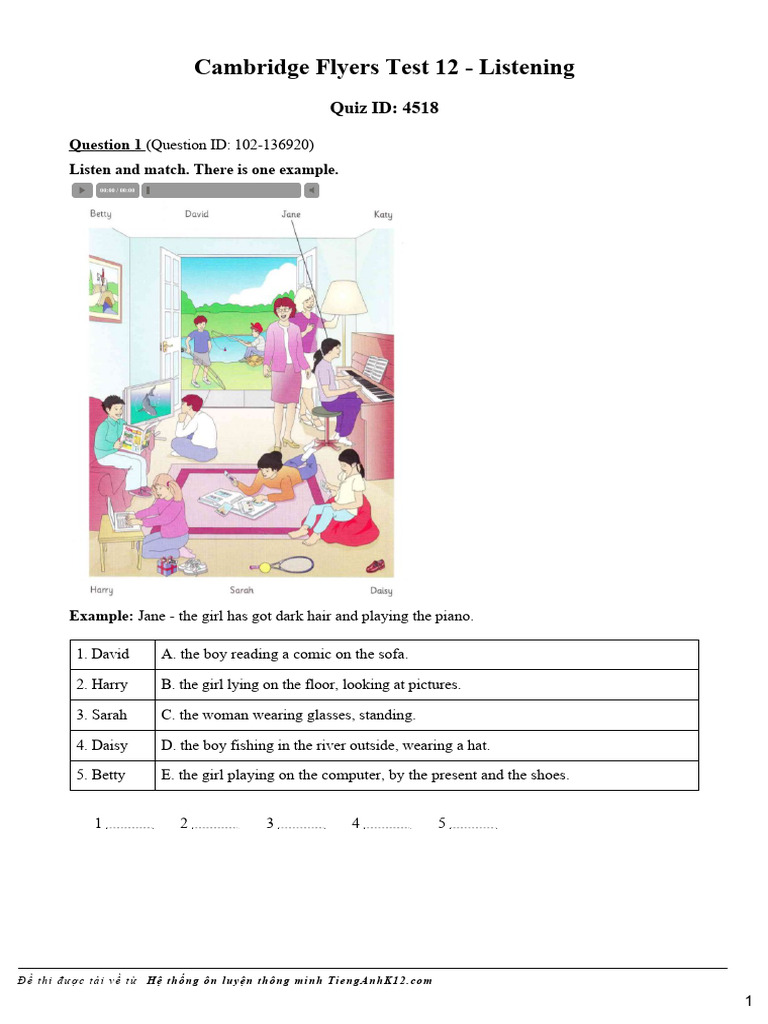Quiz - 4518 - Cambridge Flyers Test 12 - Listening | PDF