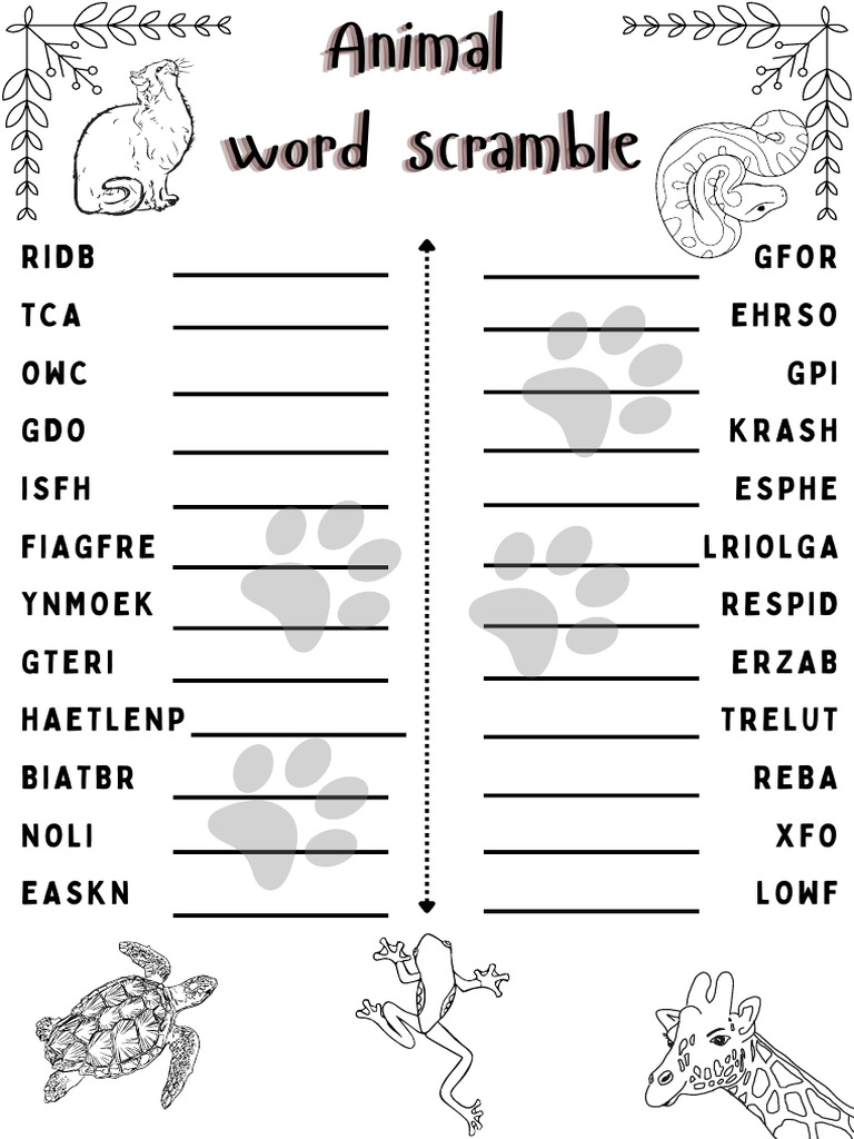 Animal Word Scramble | PDF