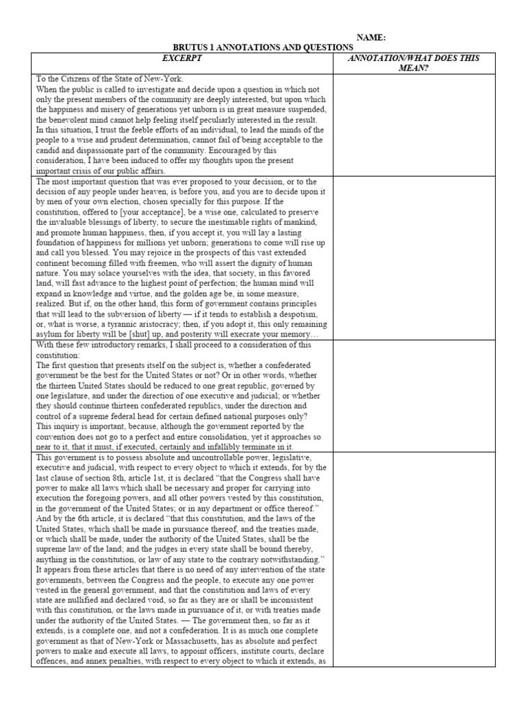 Brutus Annotations and Debrief Questions | PDF | Taxes | Nullification ...