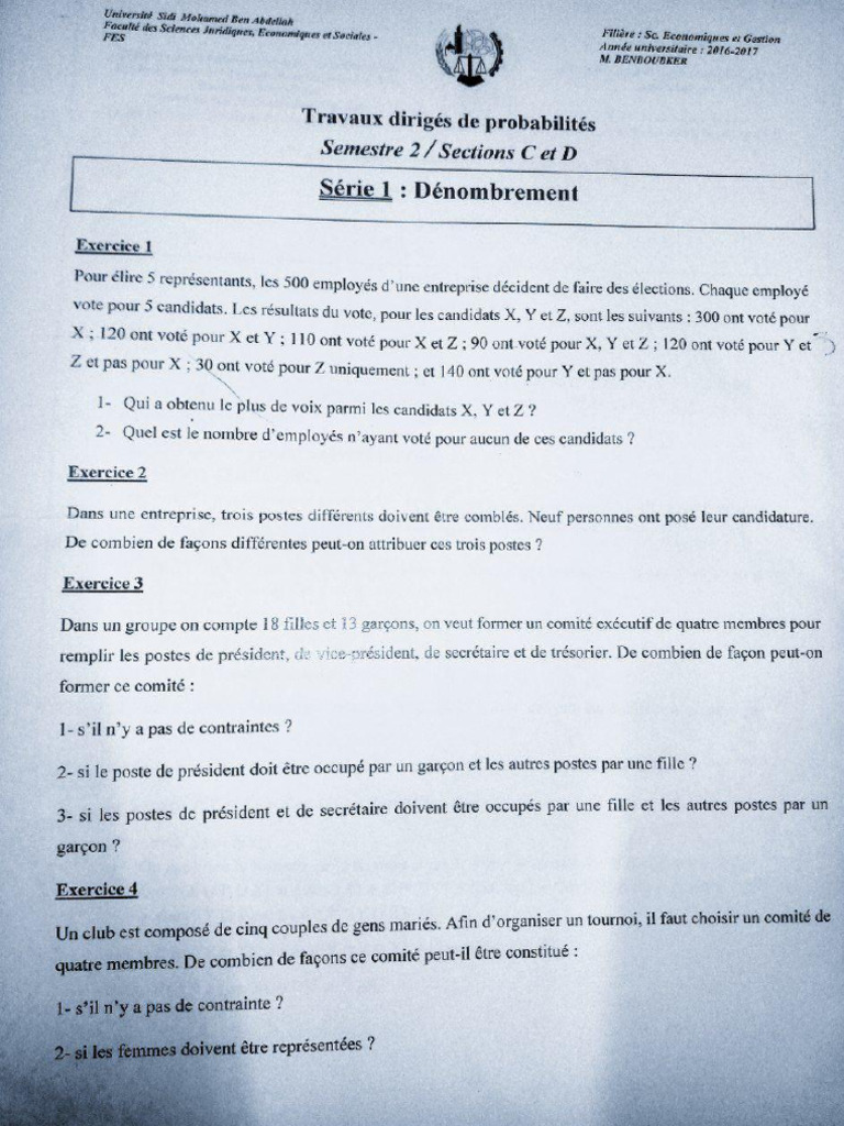 TD Proba - Dénombrement | PDF