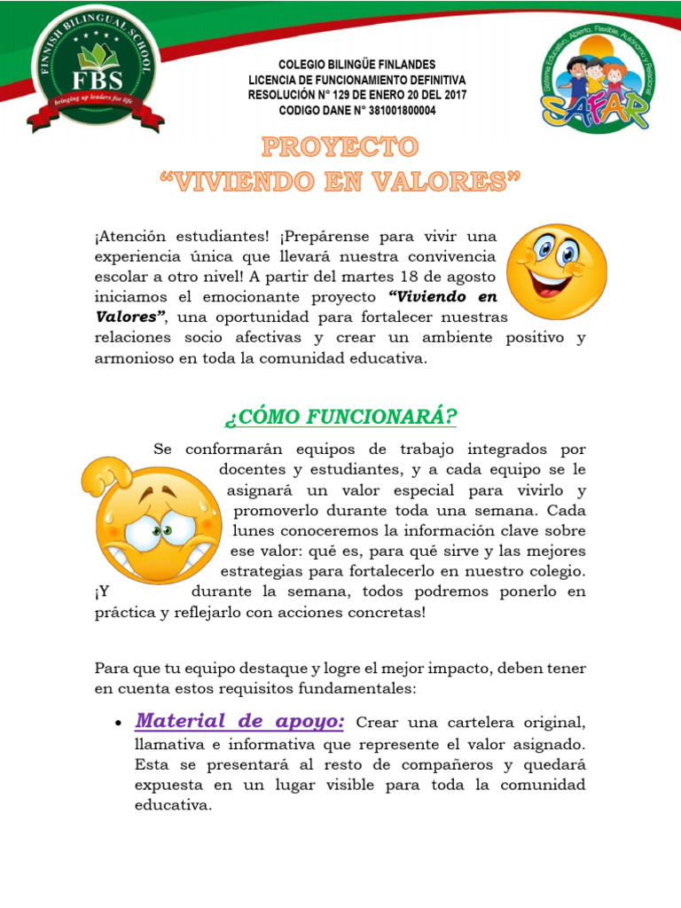 Proyecto Viviendo en Valores | PDF | Multilingüismo | Las emociones