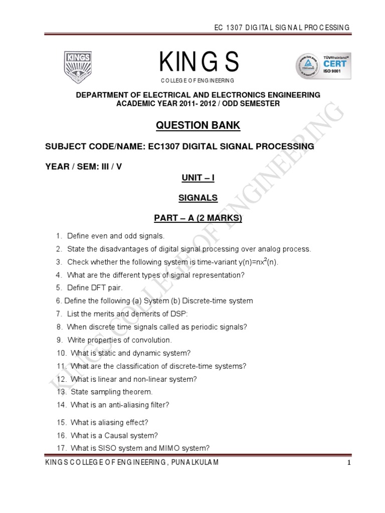 EC1307 | PDF | Digital Signal Processing | Discrete Fourier Transform
