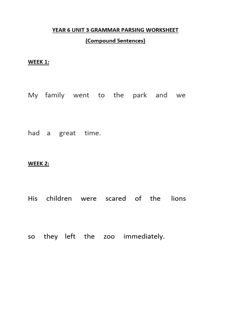 Yr 6 U3 Grammar Parsing Worksheet | PDF