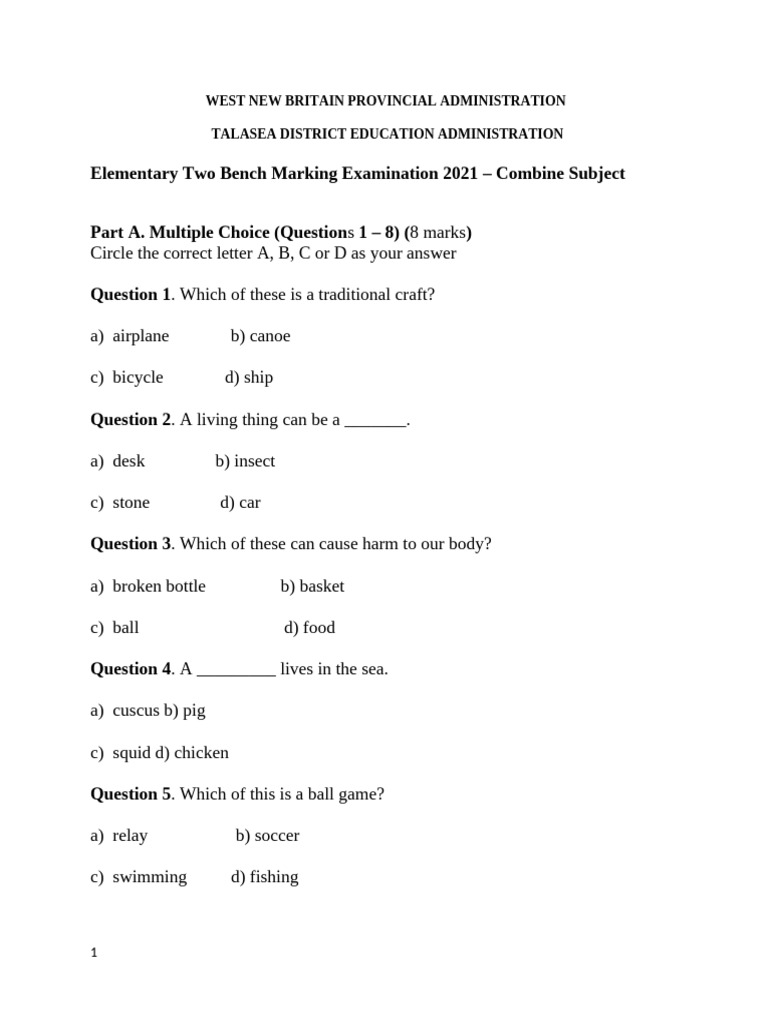 Elementary Two Bench Marking Combine Subject | PDF