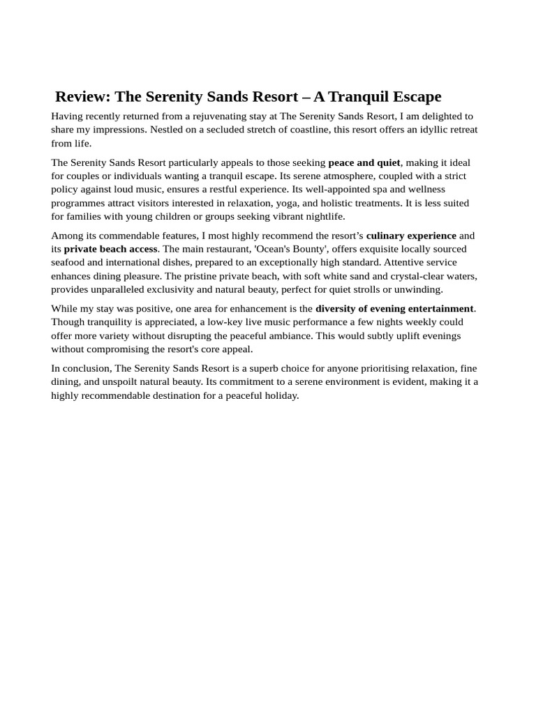 Serenity Sands Resort Review: Tranquil Getaway | PDF