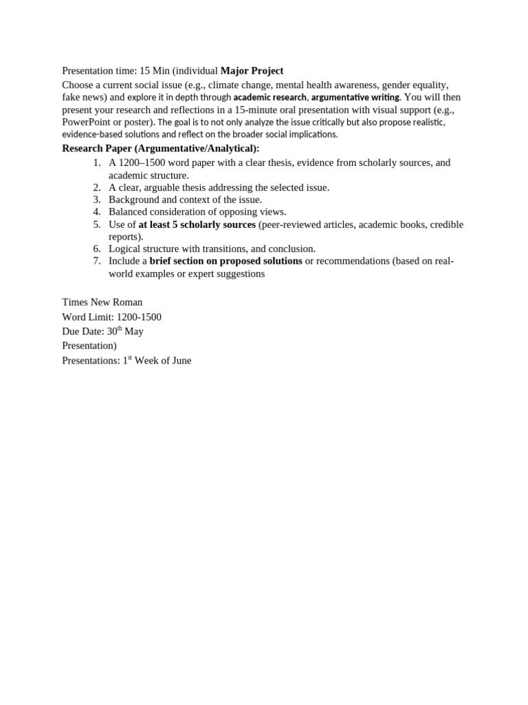 Social Issue Research Project Guide | PDF