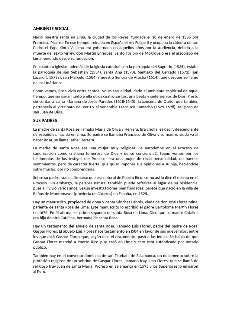 Santa Rosa de Lima: Orígenes y Familia | PDF