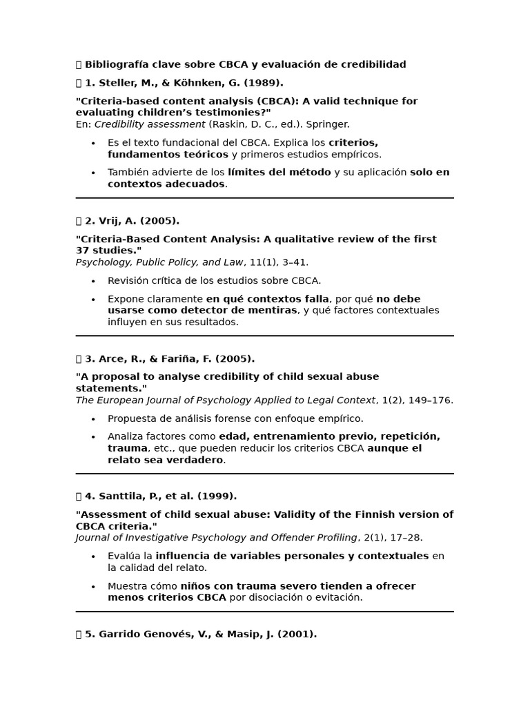 Guía sobre CBCA y credibilidad infantil | PDF | Abuso infantil | Testimonio