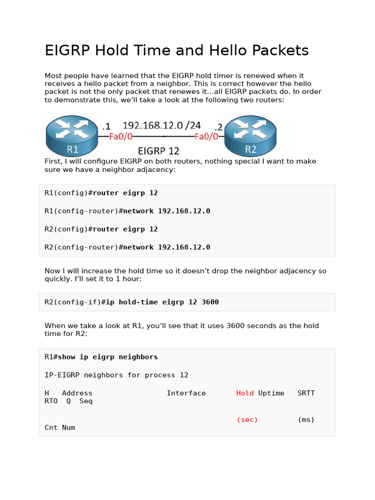EIGRP Hold Time and Packet Renewal | PDF | Transmission Control ...