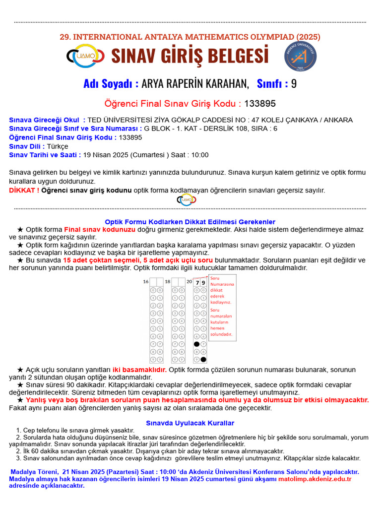 ARYA RAPERİN KARAHAN - Girisbelgesi | PDF