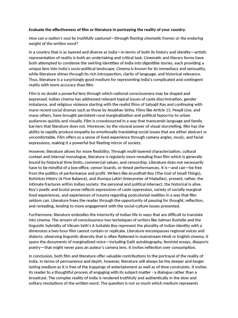 Literature vs. Film: India's Reality Portrayal | PDF | Reality