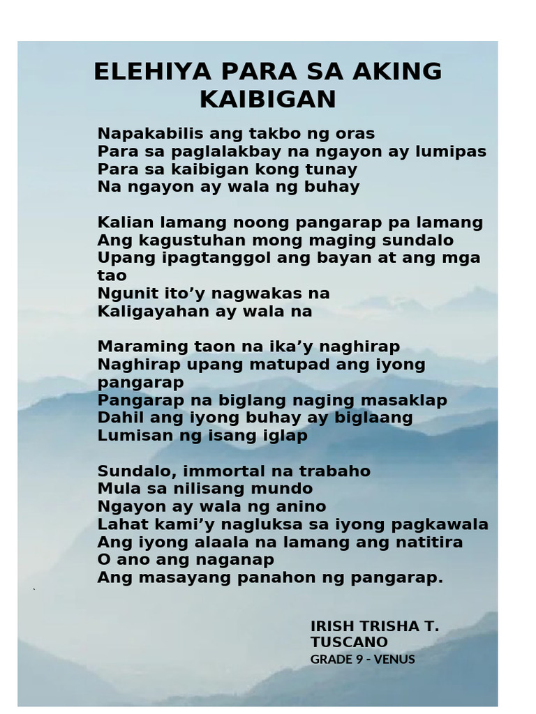 Elehiya para Sa Aking | PDF