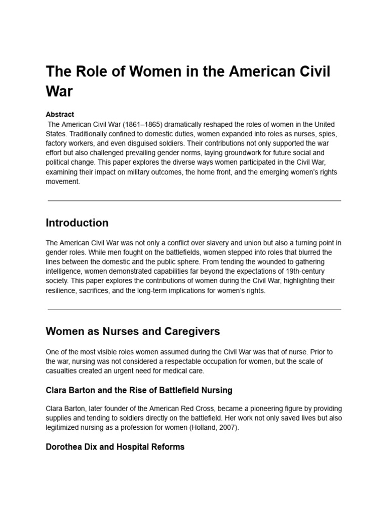 Women's Impact in the Civil War | PDF | American Civil War | Nursing