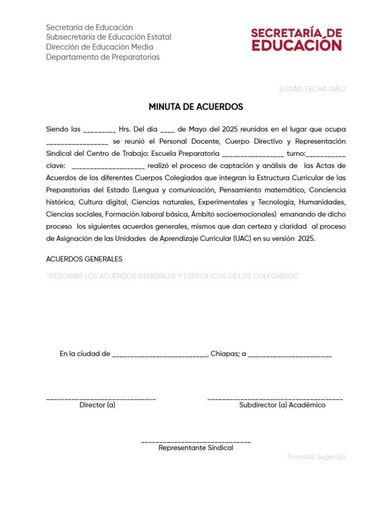 Minuta De Acuerdos Pdf