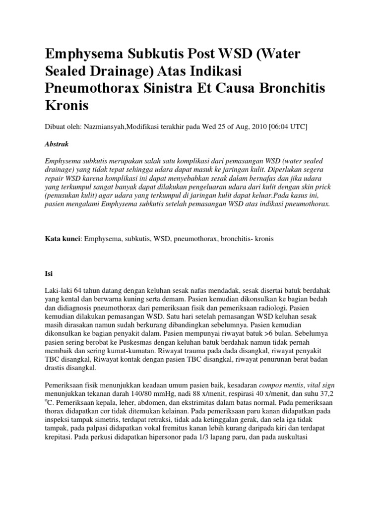 Emphysema Subkutis Post WSD | PDF