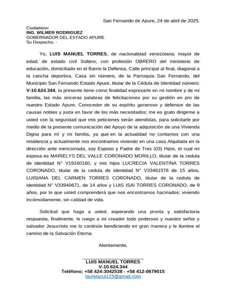 Carta de Solicitud de Vivienda | PDF | Barrio residencial
