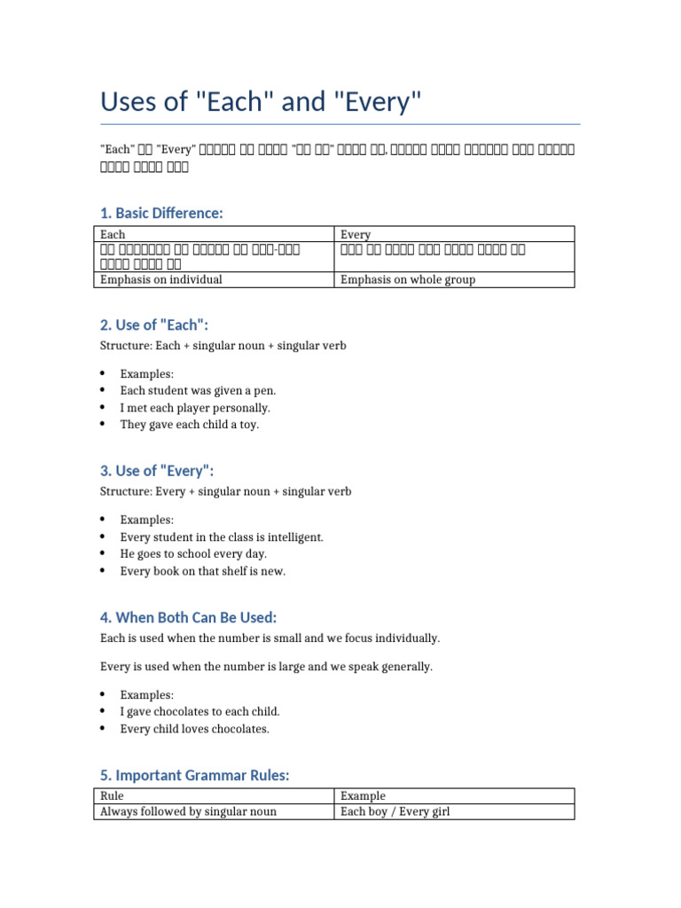 Each Vs Every Uses AMU | PDF