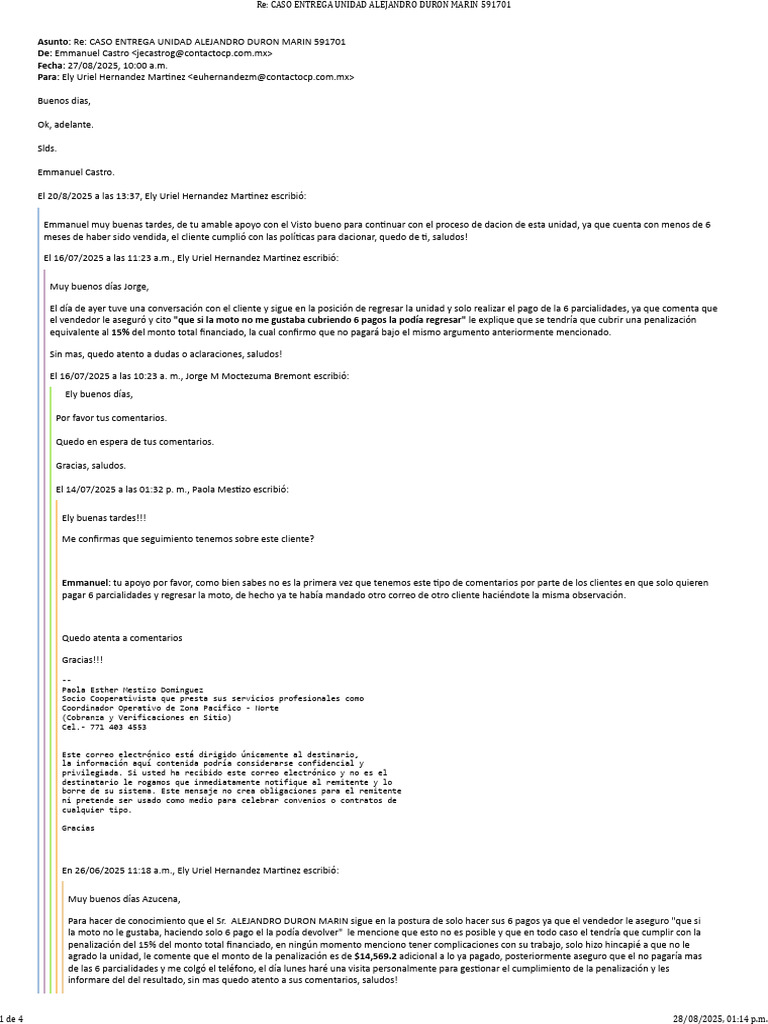 Re - CASO ENTREGA UNIDAD ALEJANDRO DURON MARIN 591701 | PDF | Correo ...