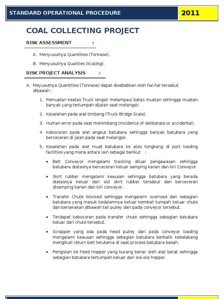 Coal Collecting Project - Sop | PDF | Teknologi & Rekayasa