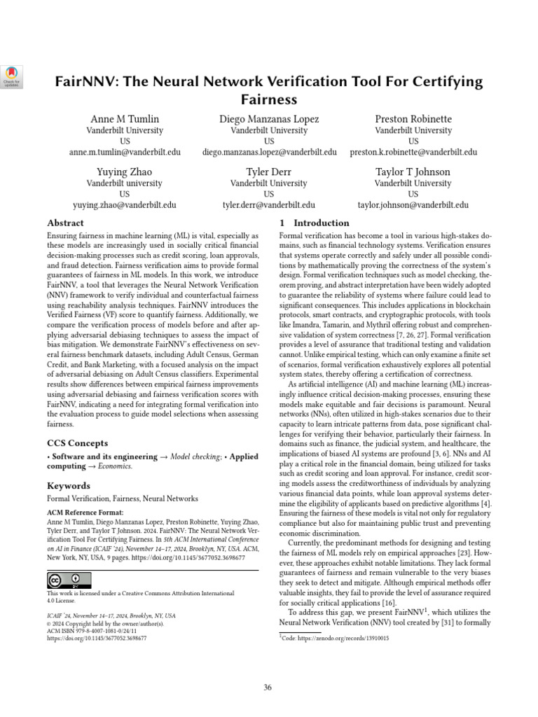 FairNNV: The Neural Network Verification Tool For Certifying Fairness | PDF | Formal ...