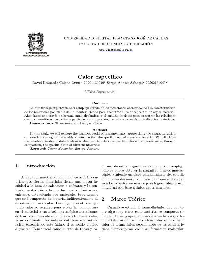 Calor Especifico | PDF | Calor | Temperatura