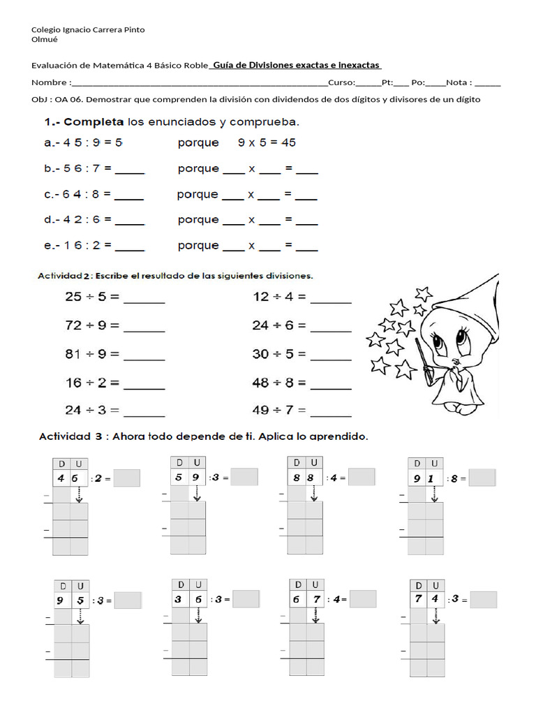 Guía de Divisiones Exactas e Inexactas | PDF