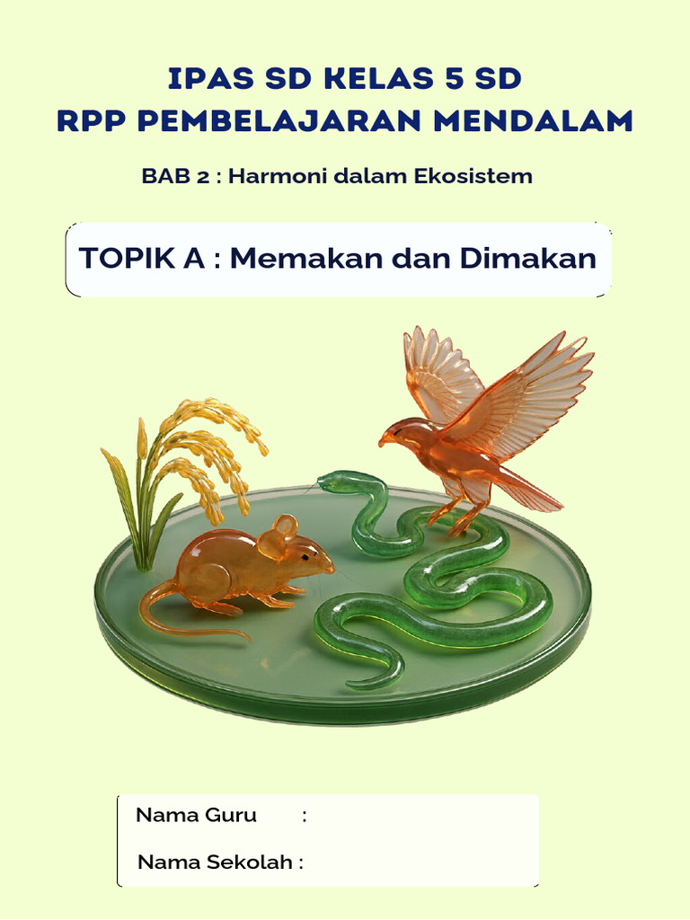 RPP Deep Learning Ipas SD Kelas 5 Bab 2 Harmoni Dalam Ekosistem Topik A Memakan Dan Dimakan | PDF