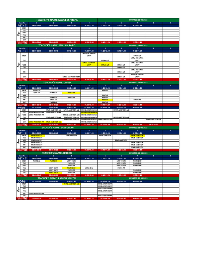 Weekly Class Schedule Overview | PDF