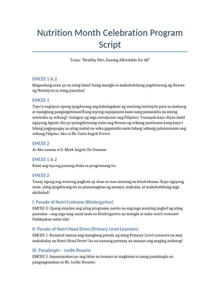 Nutrition Month Script 2025 | PDF