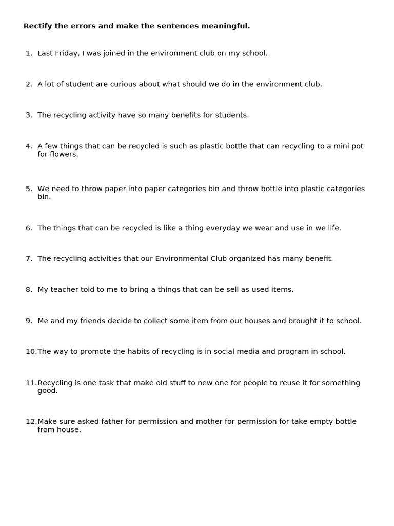 Rectify the Errors Worksheet | PDF