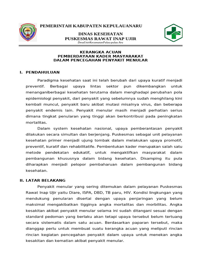 KAK Pemberdayaan Kader Penyakit Menular | PDF