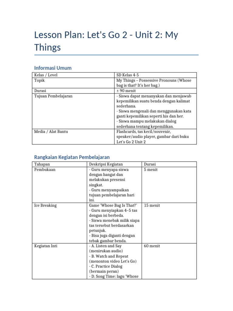Lesson Plan Let's Go 2 Unit 2 | PDF