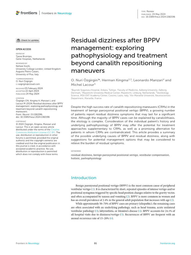 Residual Dizziness Post-BPPV Treatment | PDF | Vertigo | Vestibular System