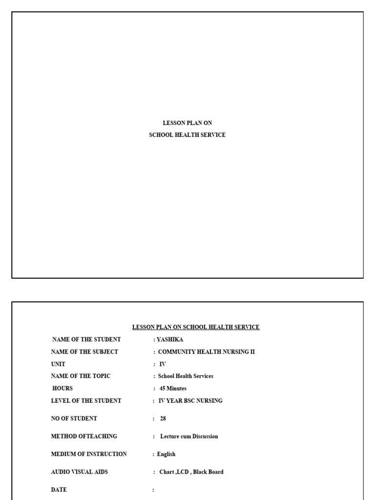 School Health Services Lesson Plan | PDF | Lesson Plan | Medicine