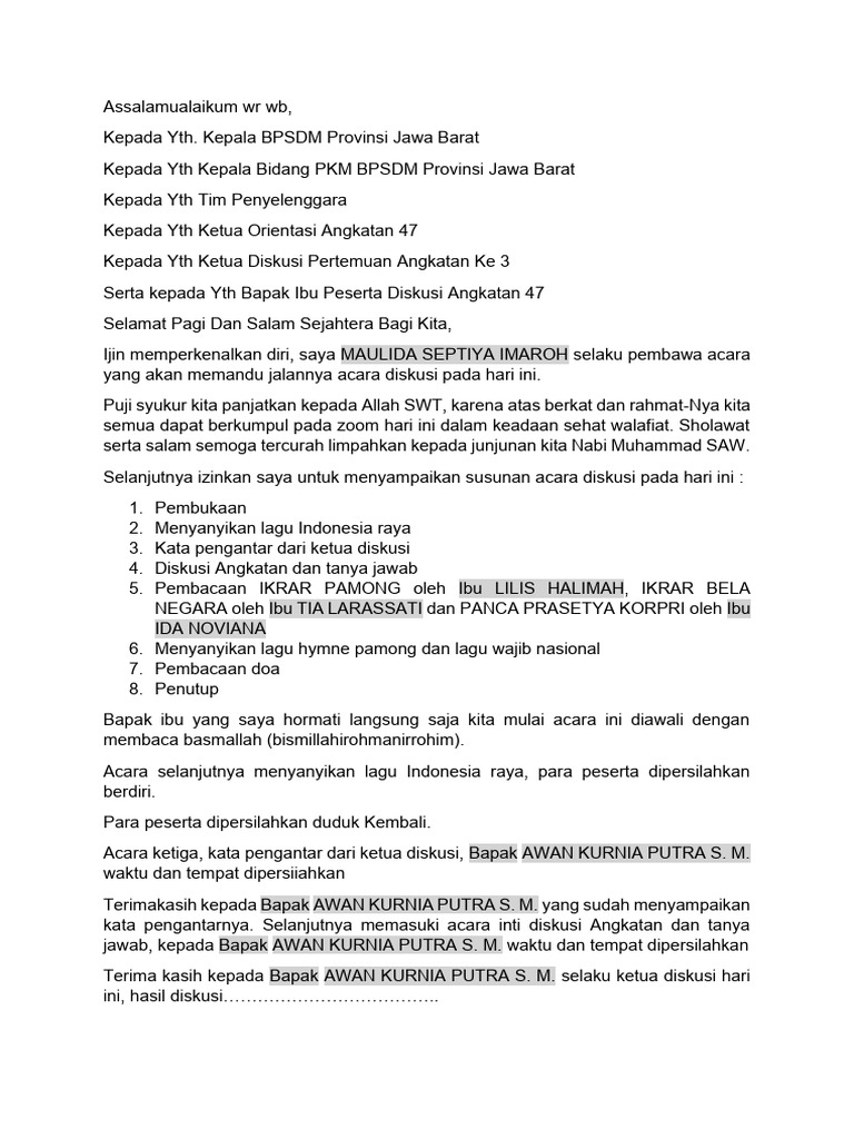 Susunan Acara MC Pa 3 | PDF