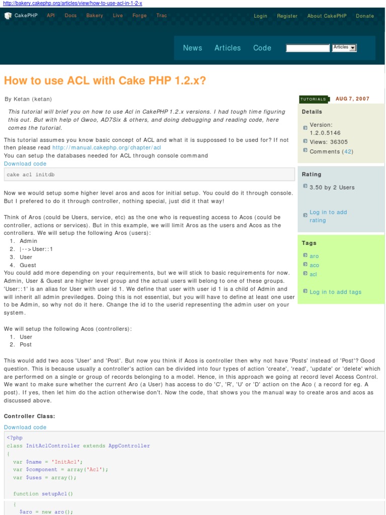 How To Use ACL With Cake PHP 1.2.x? | PDF | Command Line Interface | Php