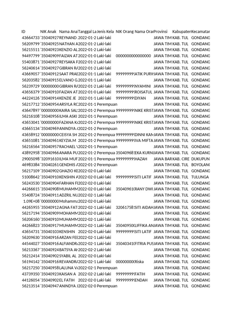 Data Individu Kohort Baduta TH 22 AGUSTUS 2025 | PDF