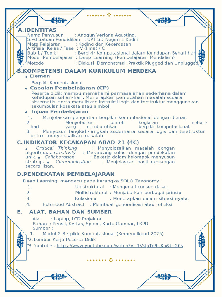 Modul Ajar Koding - Berpikir Komputasional | PDF