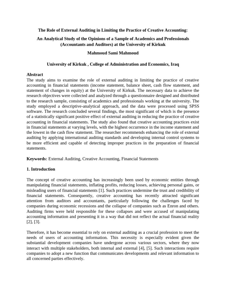 External Auditing's Impact on Creative Accounting | PDF | Audit ...