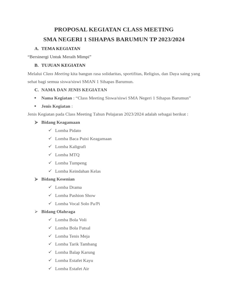 Proposal Class Meeting SMA 2023/2024 | PDF
