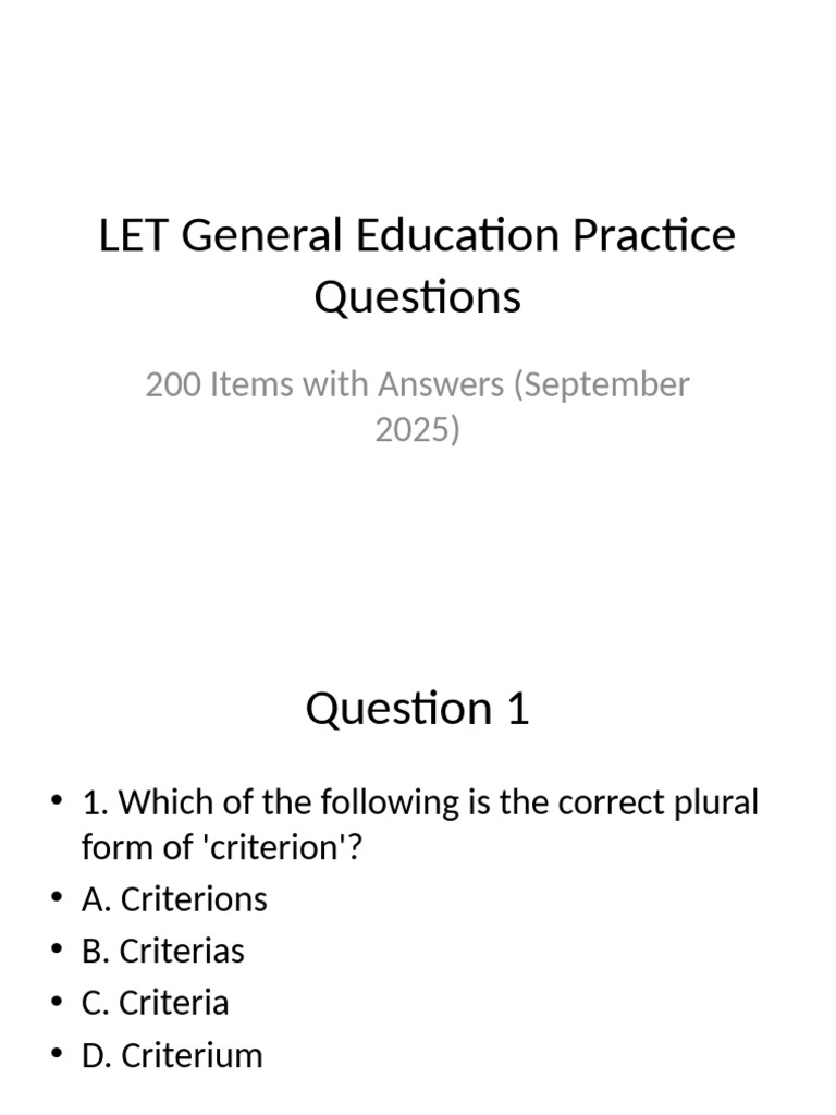 LET General Education 200 Questions With Answers | PDF | Phrase | Plural