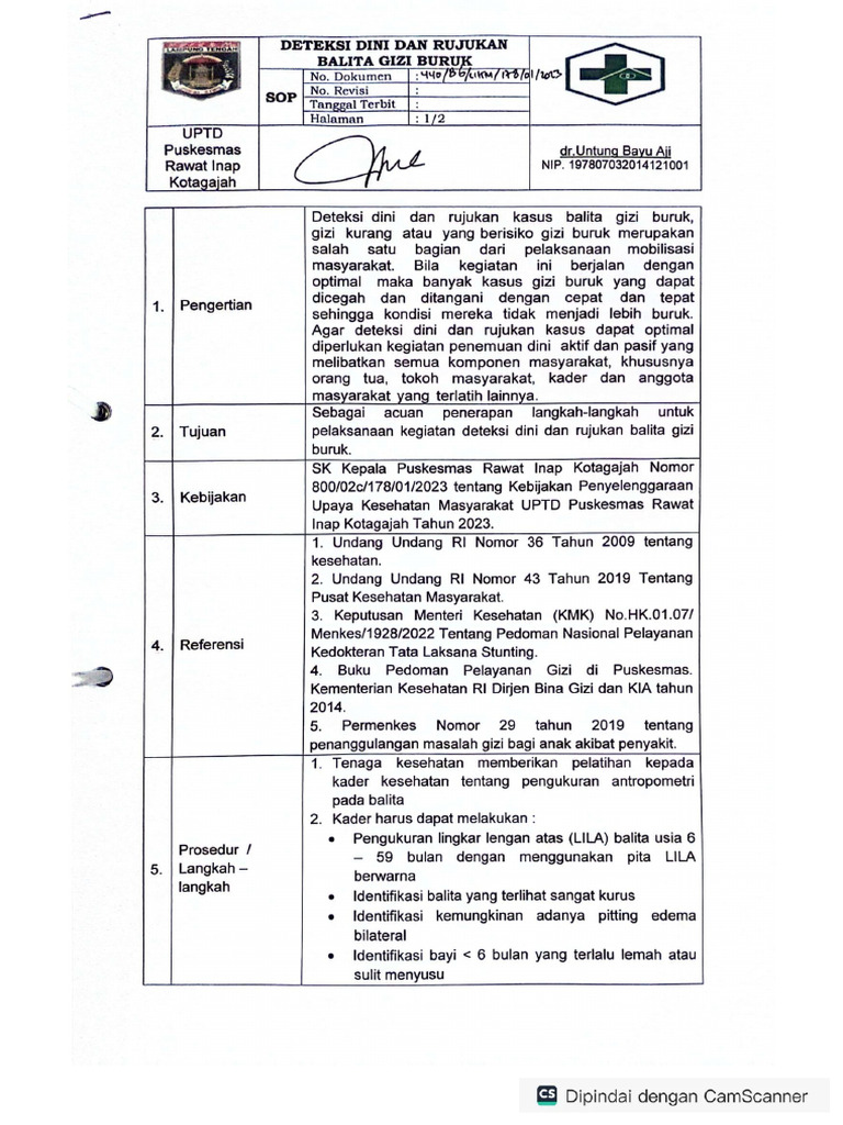 SOP Gizi Deteksi Dini Dan Rujukan Balita | PDF