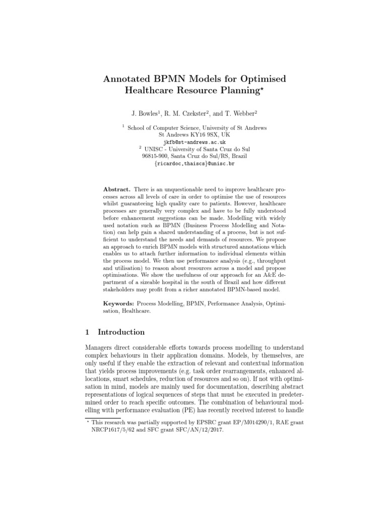 Annotated BPMN Models For Optimised Health Care Resource Planning | PDF ...
