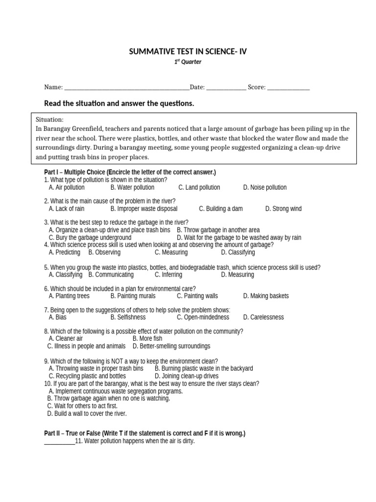 Summative Test in Science 4 (q1, Week8) | PDF | Municipal Solid Waste ...