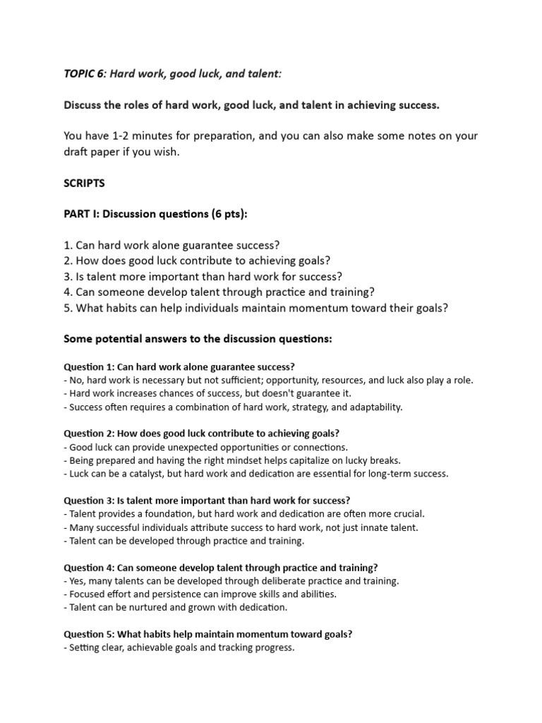 Potential Answers TOPIC 6 | PDF | Goal | Luck