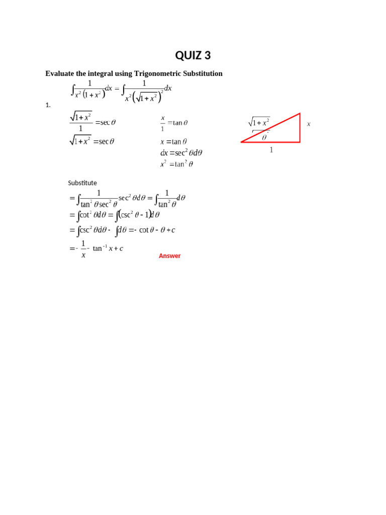 QUIZ 3 Problem 1 Integral Calculus | PDF
