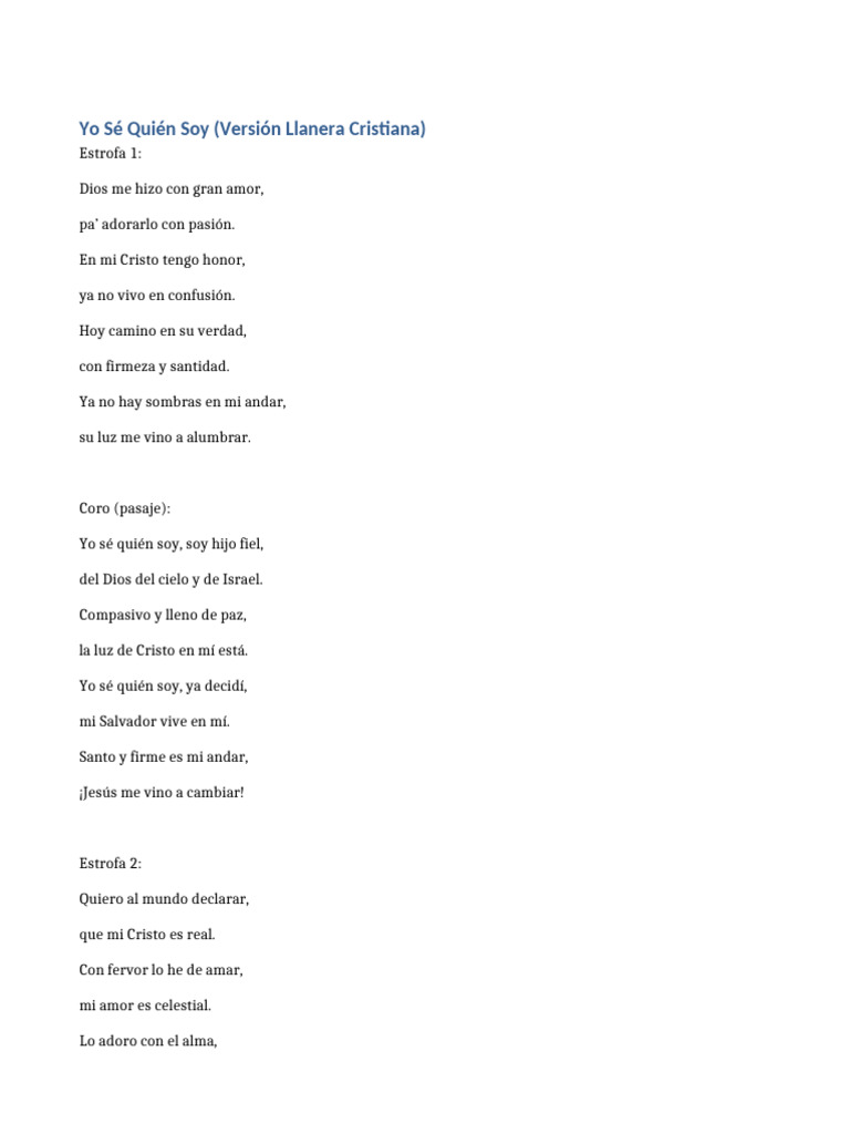 Yo Se Quien Soy Version Llanera | PDF